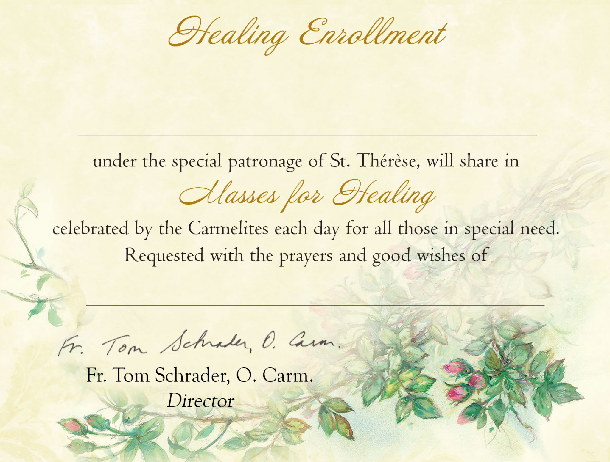 Healing Mass Card - Society of the Little Flower