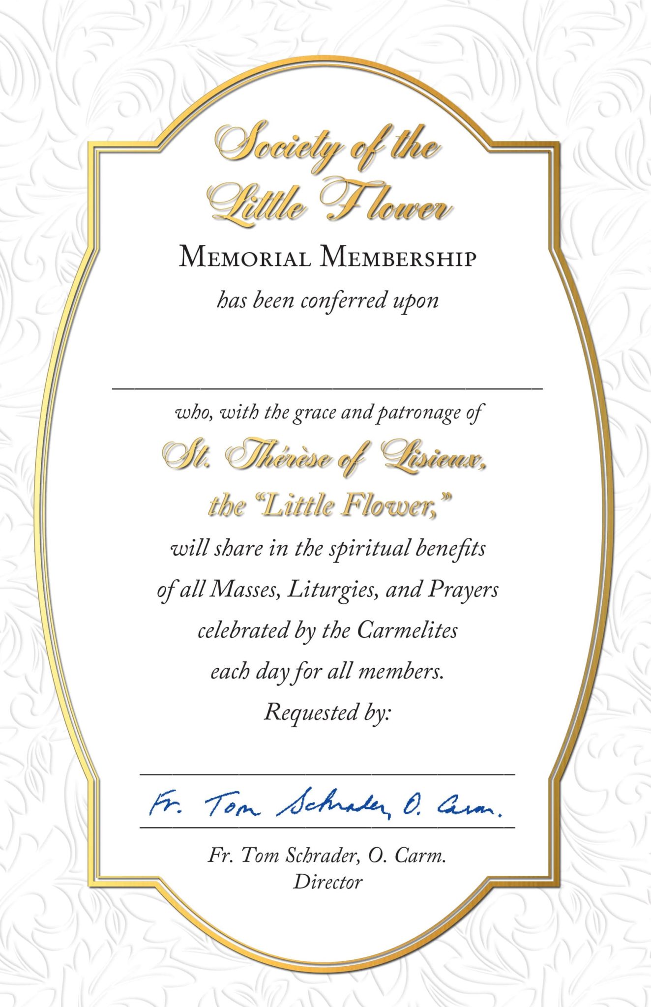 Memorial Mass Card - Society of the Little Flower - US