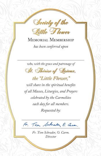 Memorial Mass Card - Society of the Little Flower - US