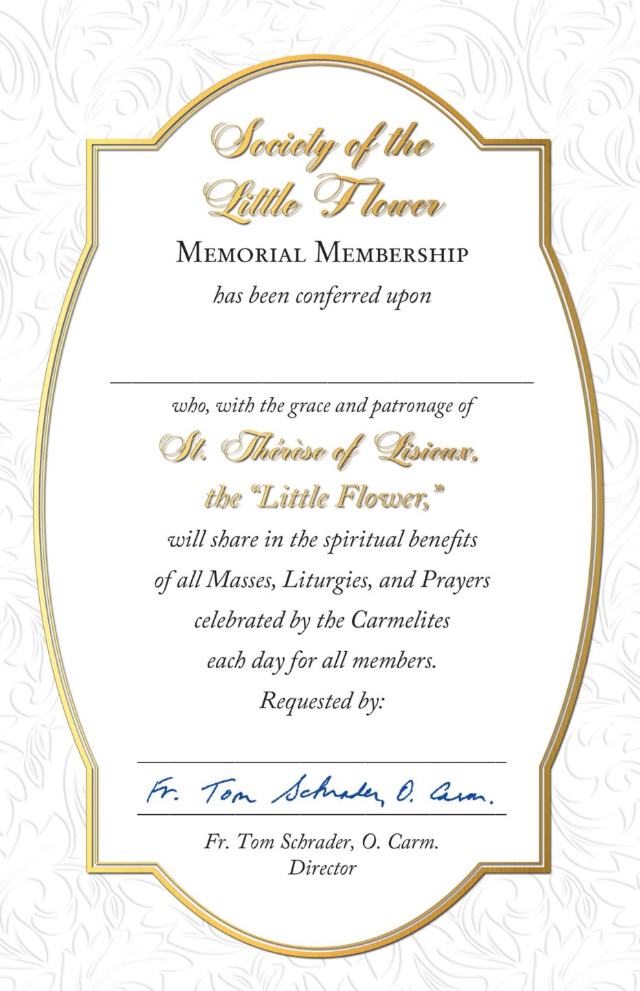 Memorial Mass Card - Society of the Little Flower - US