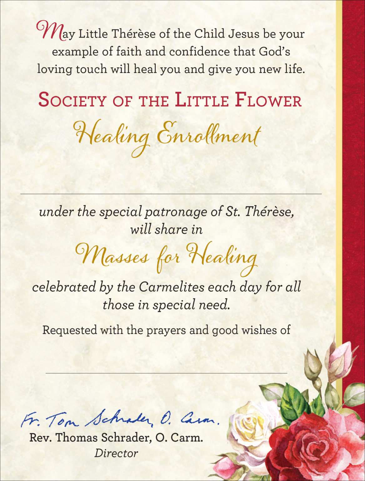 Healing Mass Card - Society of the Little Flower - US